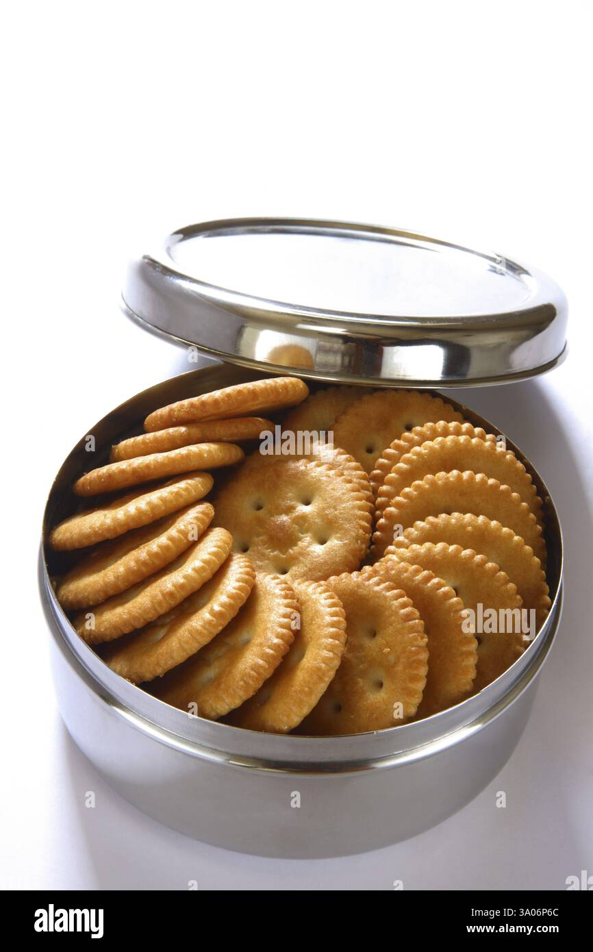 Box, steel container and biscuits, India, Asia Stock Photo - Alamy
