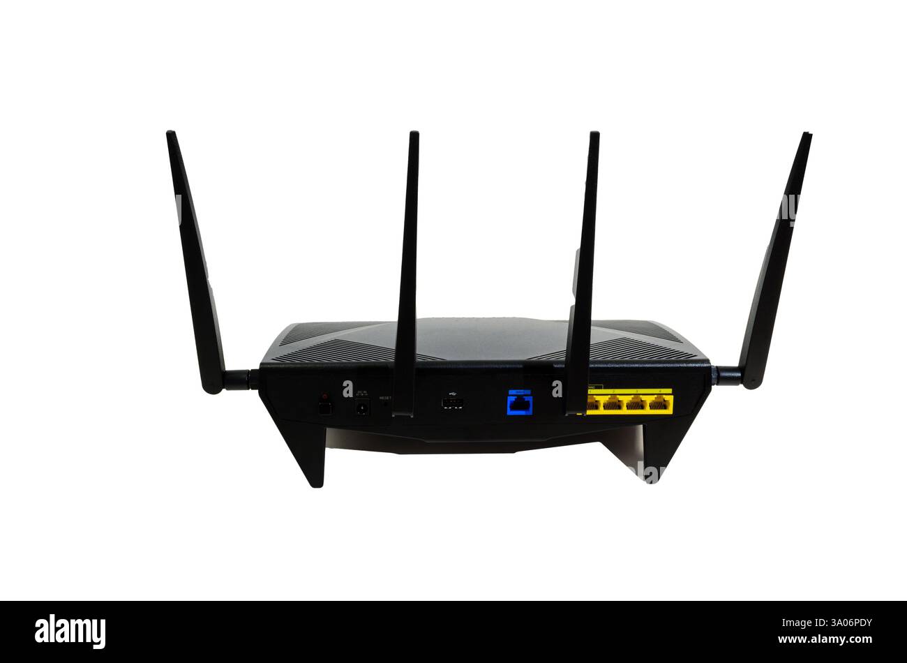 Generic internet wireless router rear view with four antennas against a ...