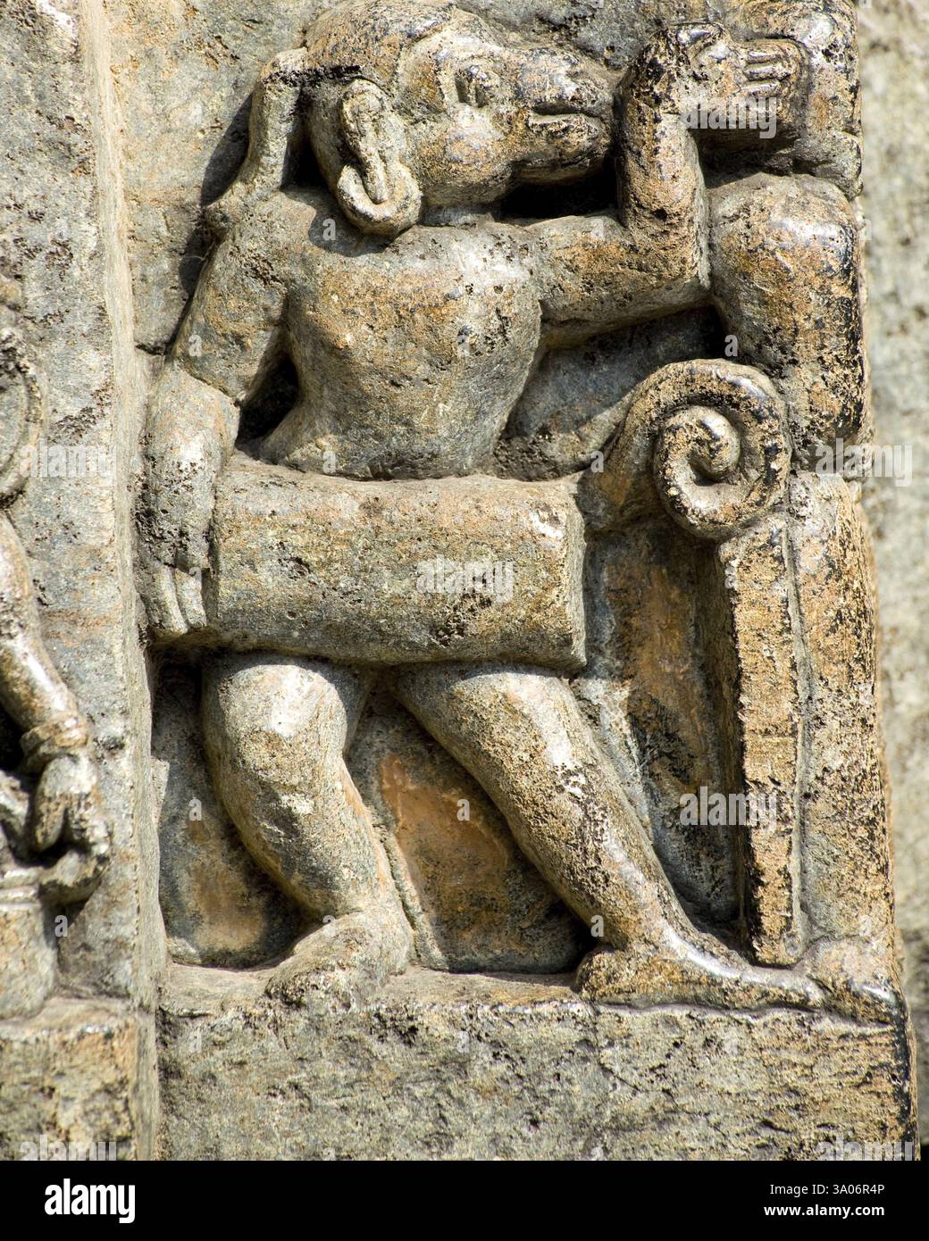 Monkey statue carved on hoysaleswara temple, Halebid Halebidu, Hassan ...