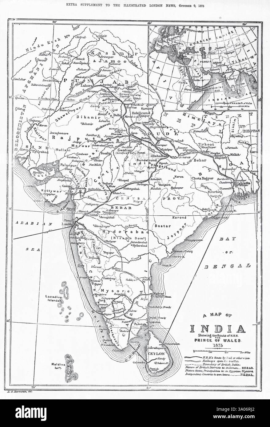 A map of India showing the route of H.R.H. the prince of Wales 1875 ...