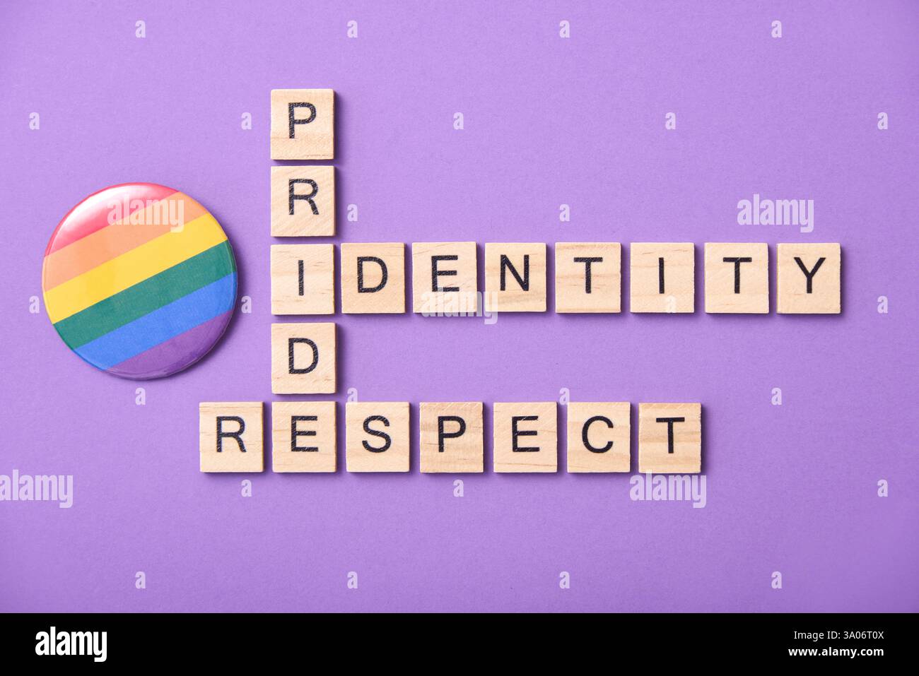 Wooden pieces with letters forming a crossword puzzle with the words ...