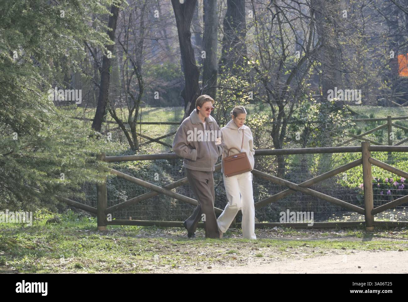 American actress Kelly Rutherford walking with her son Hermés Gustaf ...