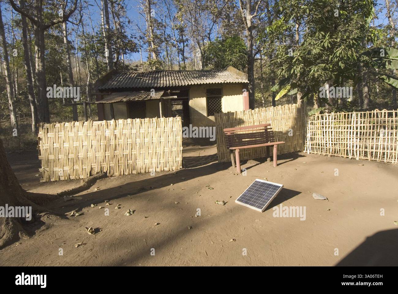 Solar panel and check post gate at Melghat sanctuary, district Amravati ...