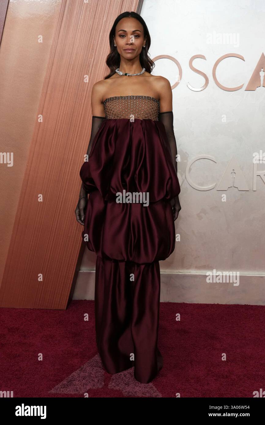 Zoe Saldana arrives at the Oscars on Sunday, March 2, 2025, at the ...