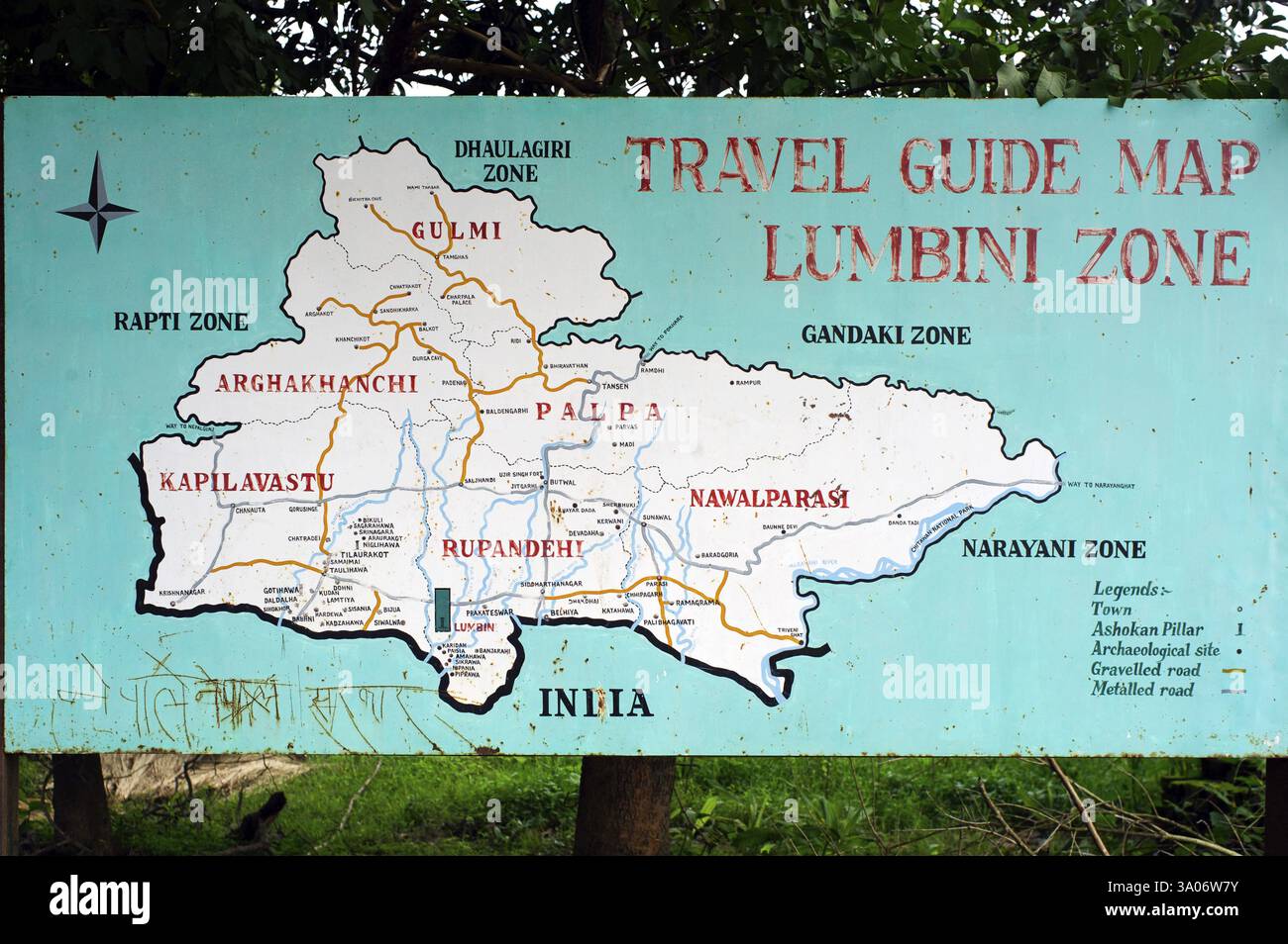 Buddhist pilgrim's travel guide map, Lumbini Zone, Nepal, Asia Stock ...