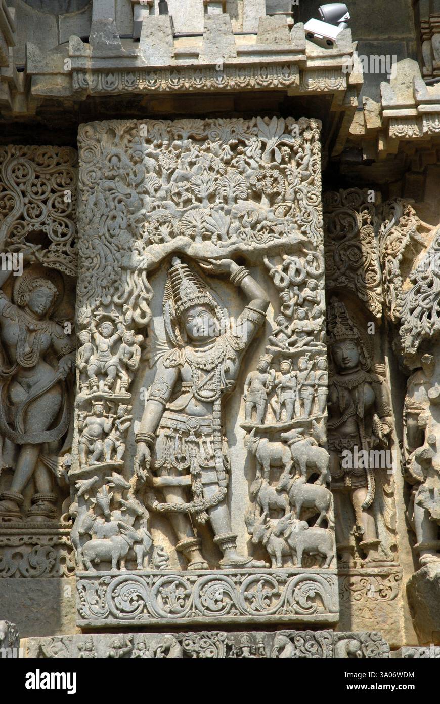 Panel showing childhood days of Krishna lifting entire of govardhan ...