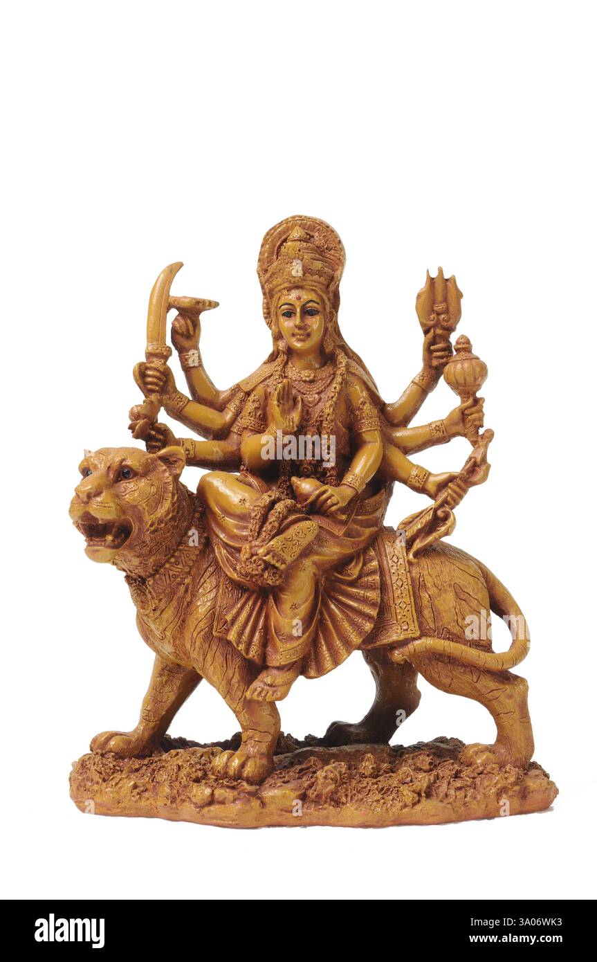 Clay statue of goddess maa durga mounted on lion Stock Photo - Alamy