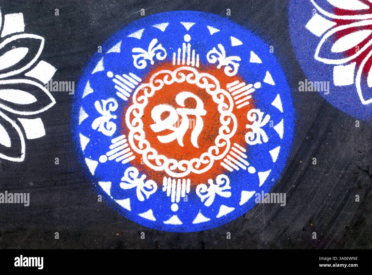 Shree holy sign of Hindu rangoli floor design drawn for celebrating ...