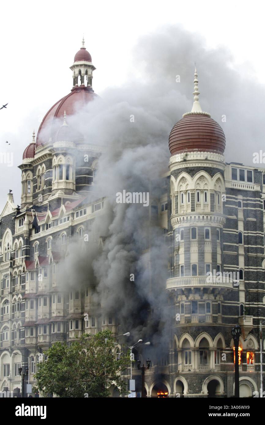 Smoke emits from Taj Mahal Hotel during terrorist attack, Bombay Mumbai ...