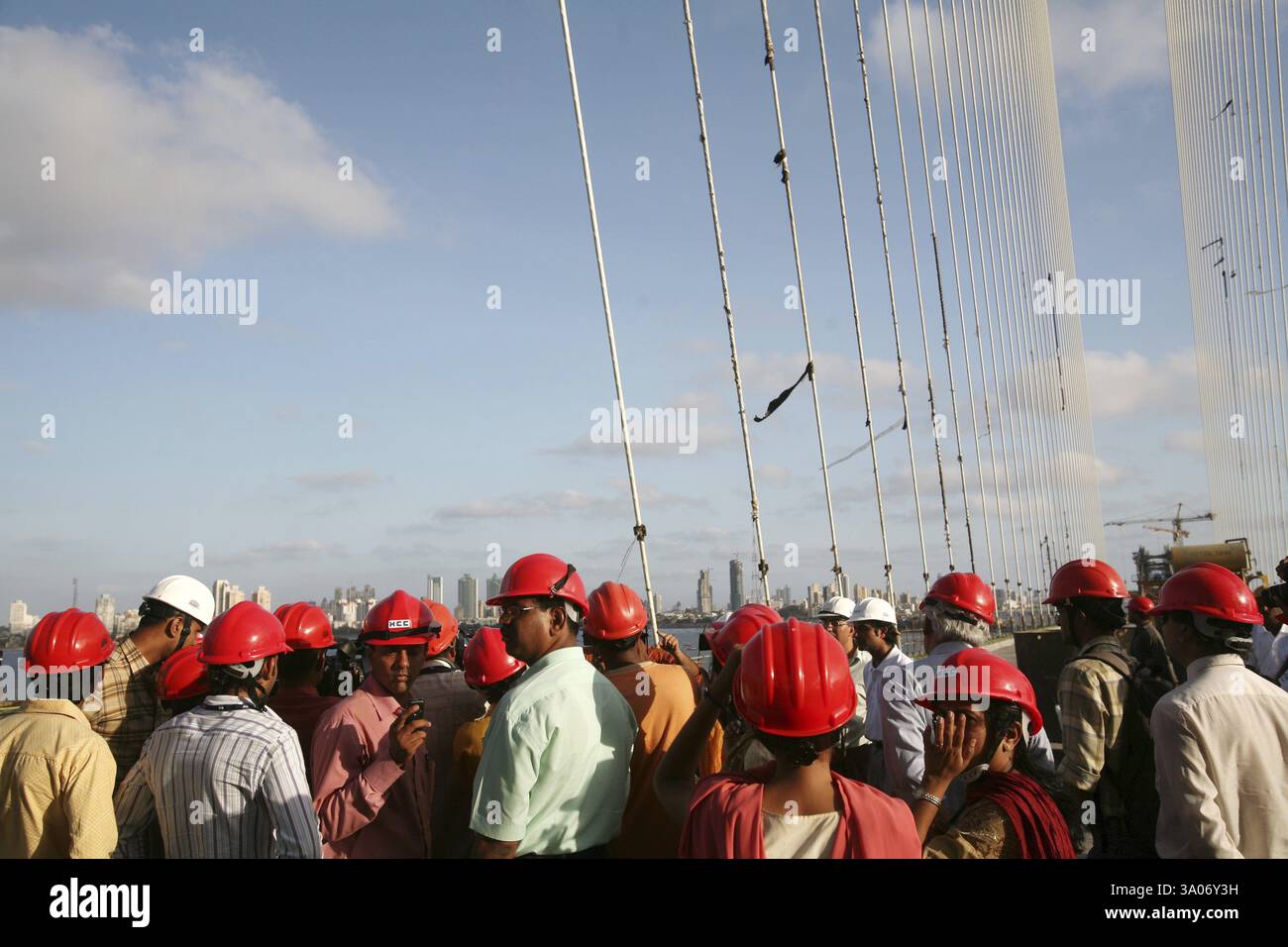 Engineers & workers site of under construction Bandra Worli sea link is ...