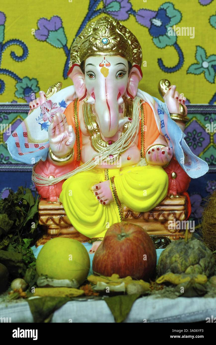 Richly decorated idol of lord Ganesh elephant headed God, Ganapati ...