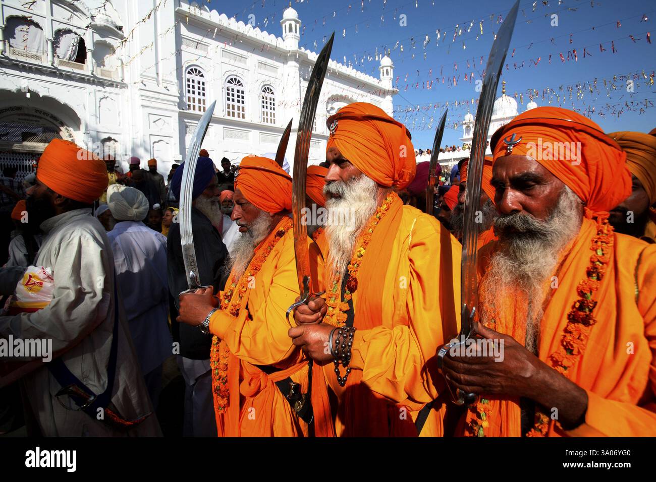 Sikh guru Panj Pyaare five beloved leading procession of Hola Mohalla ...