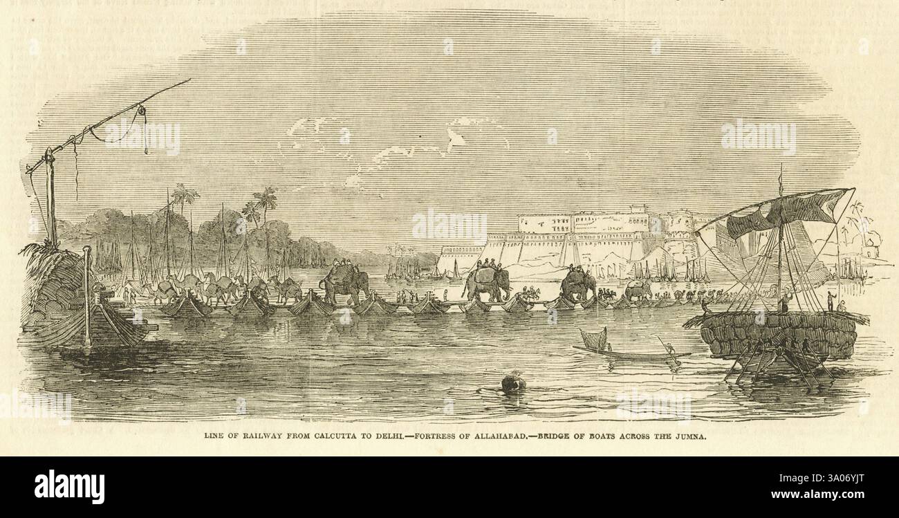 Line of railway from Calcutta, Kolkata to Delhi, fortress of Allahabad ...