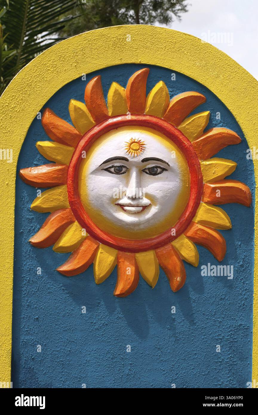 Painted sun god on temple, Ozar, Junnar, Pune, Maharashtra, India 2010 ...