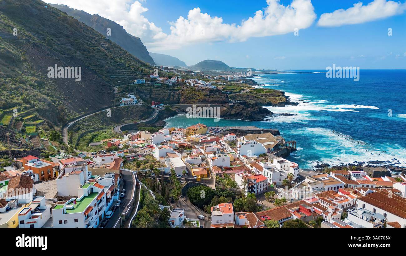 Aerial view of Garachico, a small town on the northern coast of ...
