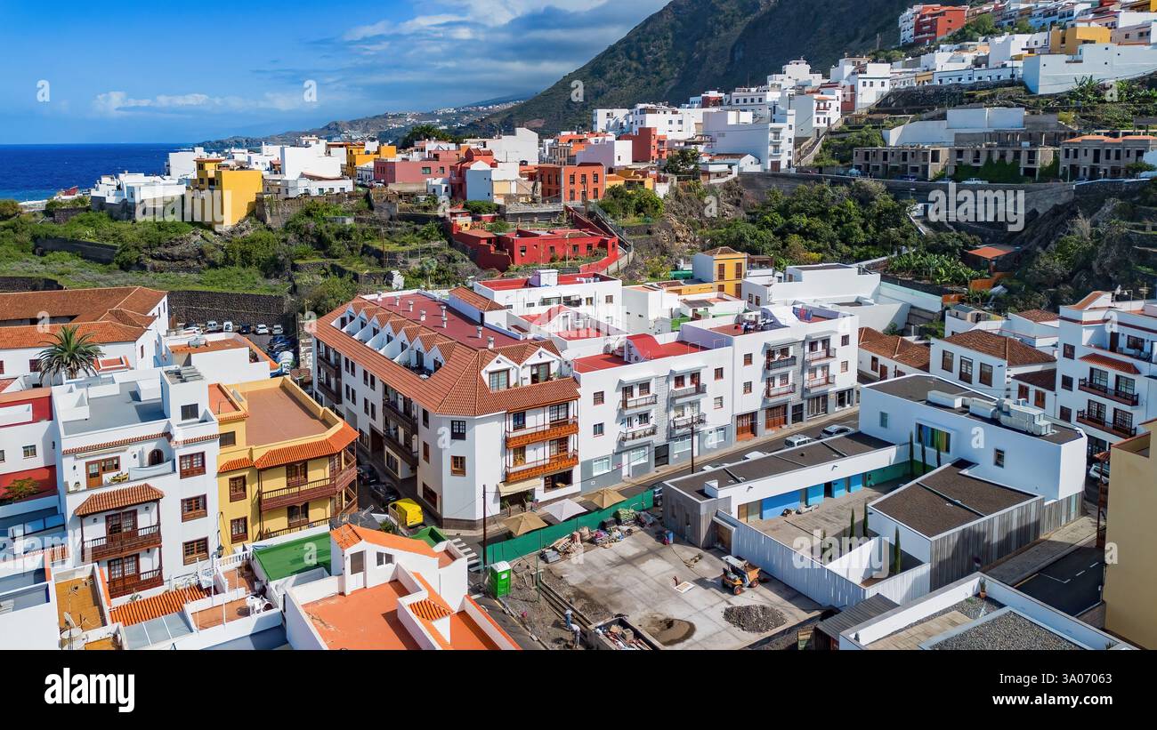 Aerial view of Garachico, a small town on the northern coast of ...