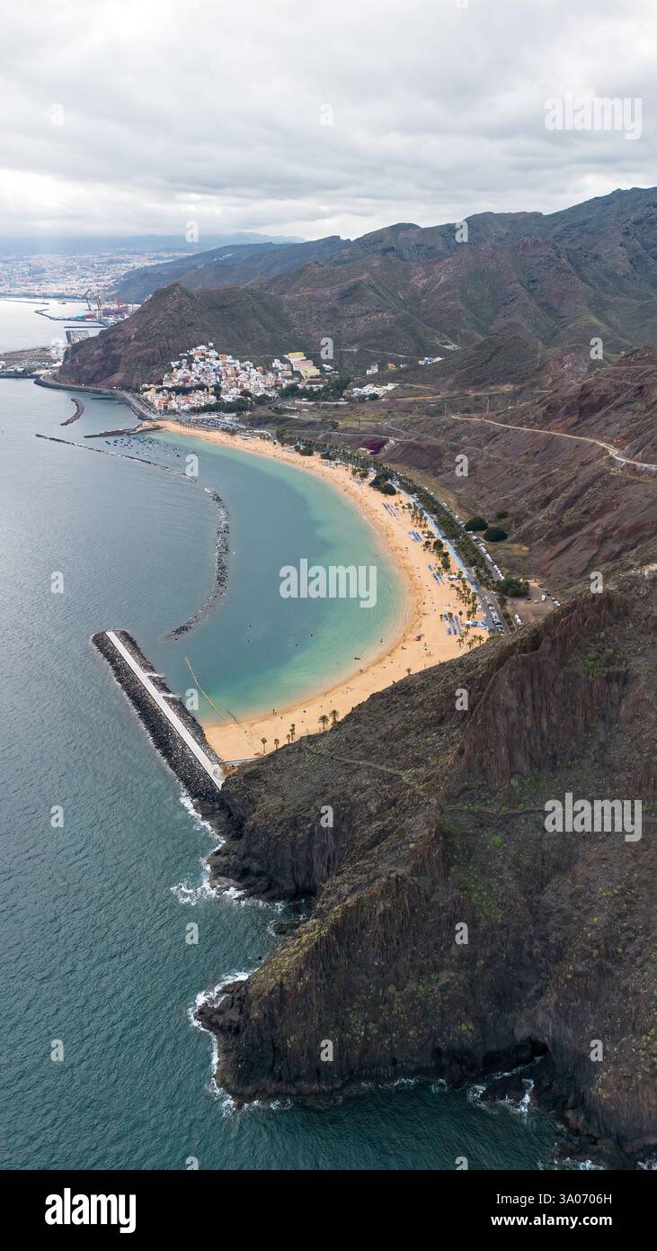 Aerial view of the Playa de Las Teresitas (Las Teresitas Beach) near ...