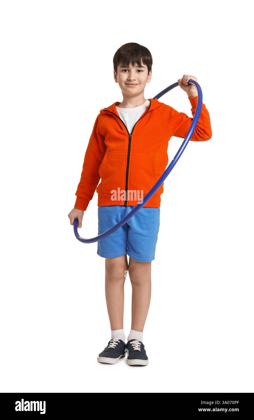 Boy with hula hoop on white background Stock Photo - Alamy