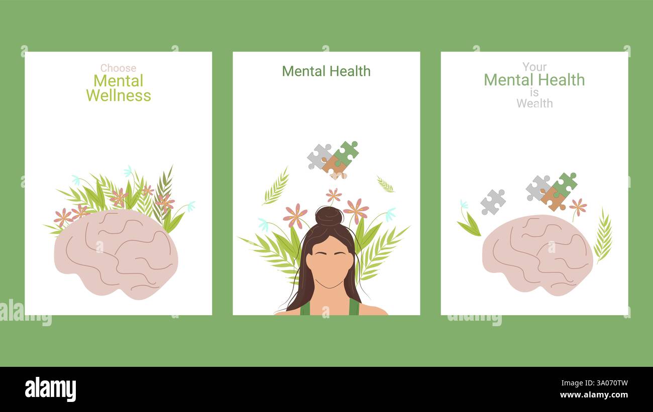 Mental health awareness month layout set poster. Psychological and ...
