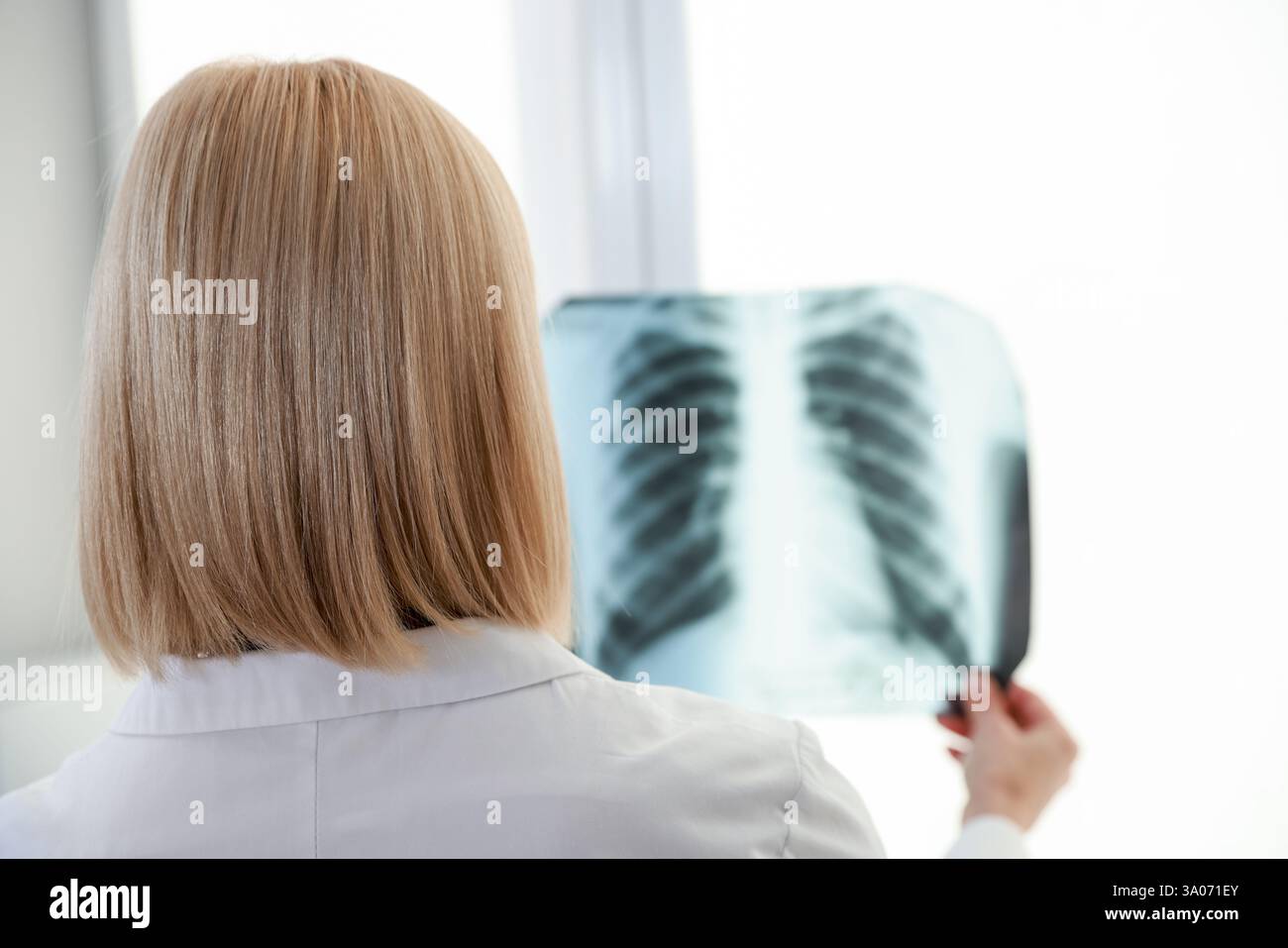 Doctor examining chest x-ray near window in clinic, back view Stock ...