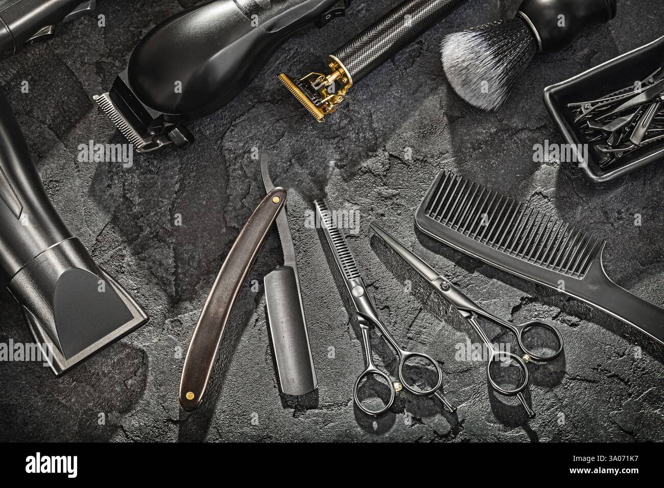 Black Tools Set Of Barber. Barber Shop. Hairdresser Concept. Abstract ...