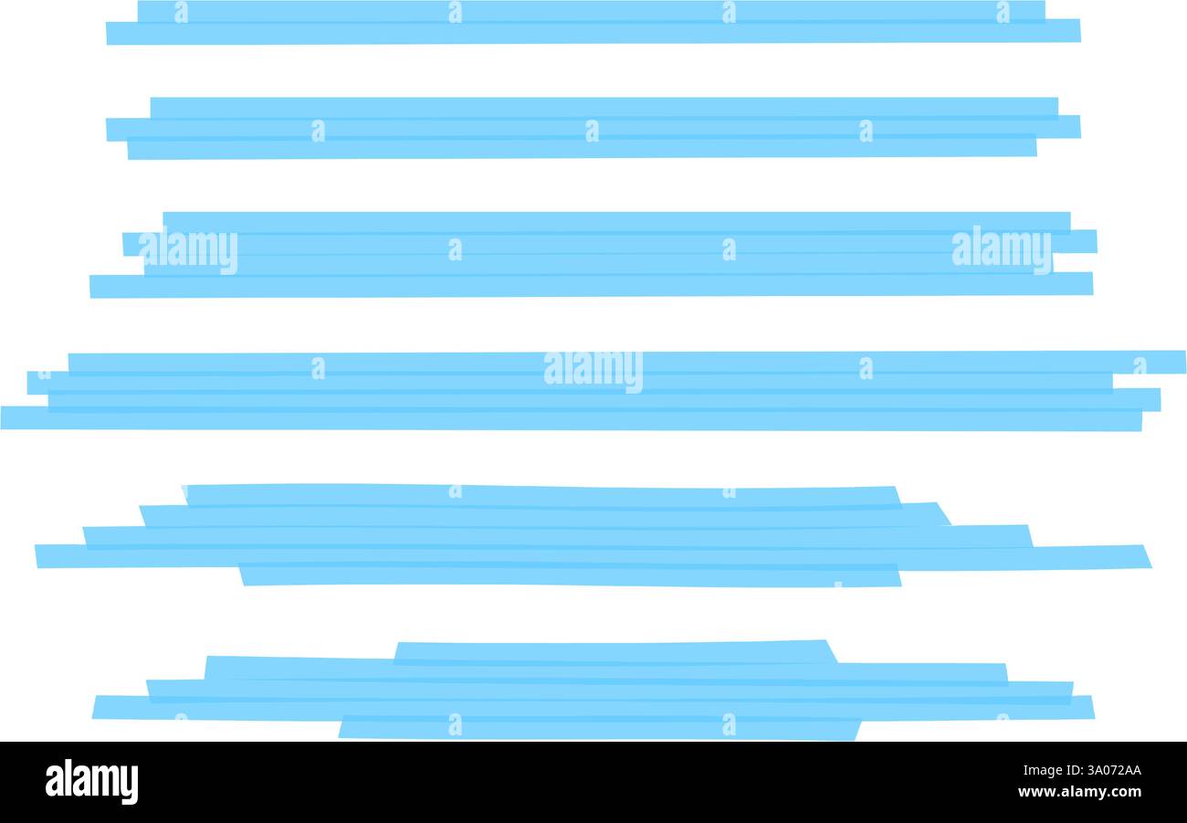 Set of blue marker lines. Different transparent freedrawn pen or brush ...