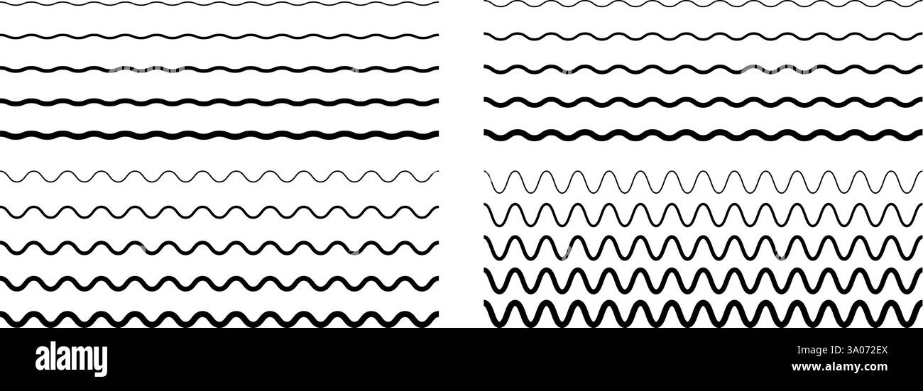 Set of horizontal wavy lines. Undulated borders. Curved stripes with ...