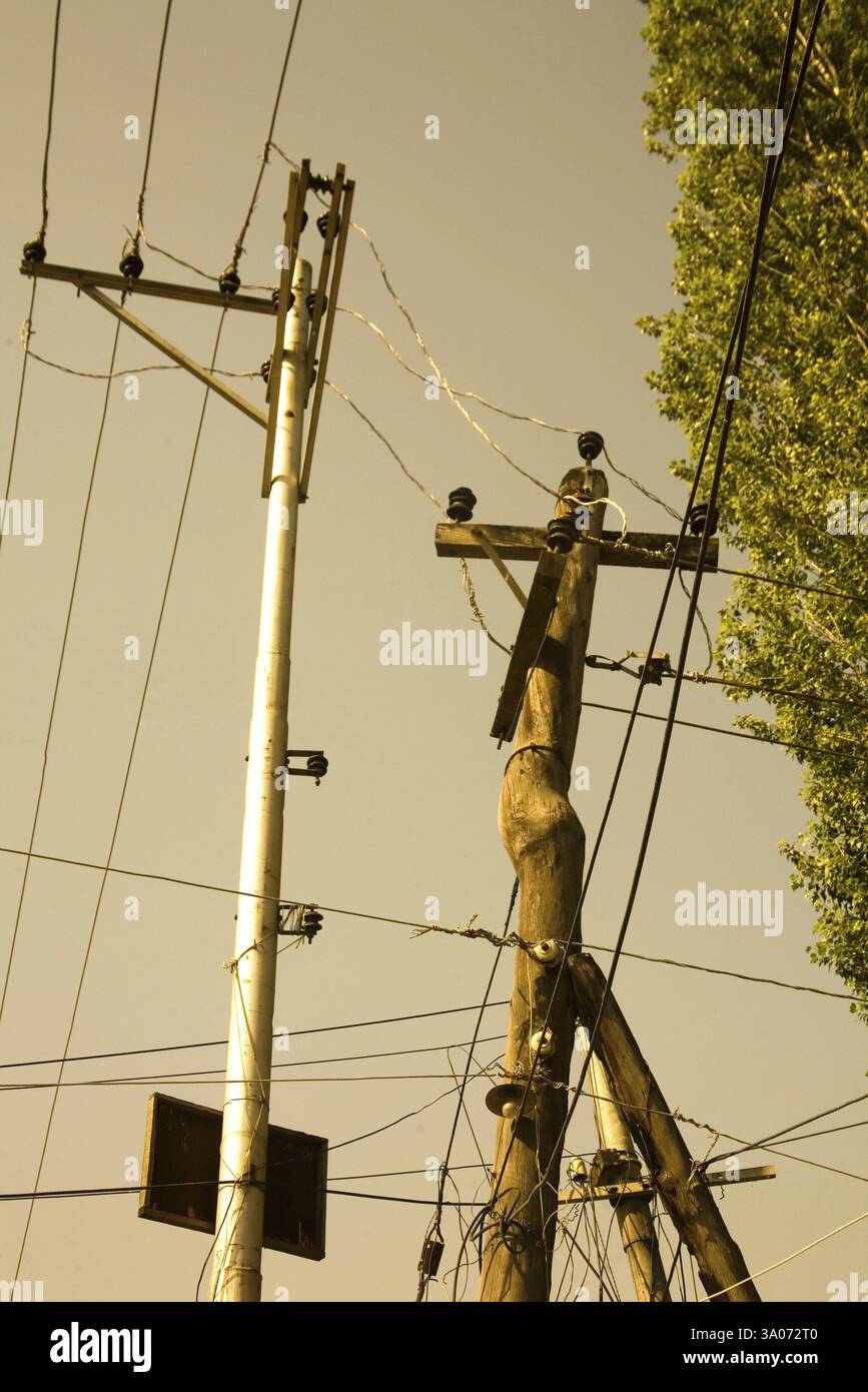 Power supply electrical pole of aluminum and wood at Srinagar, Jammu ...