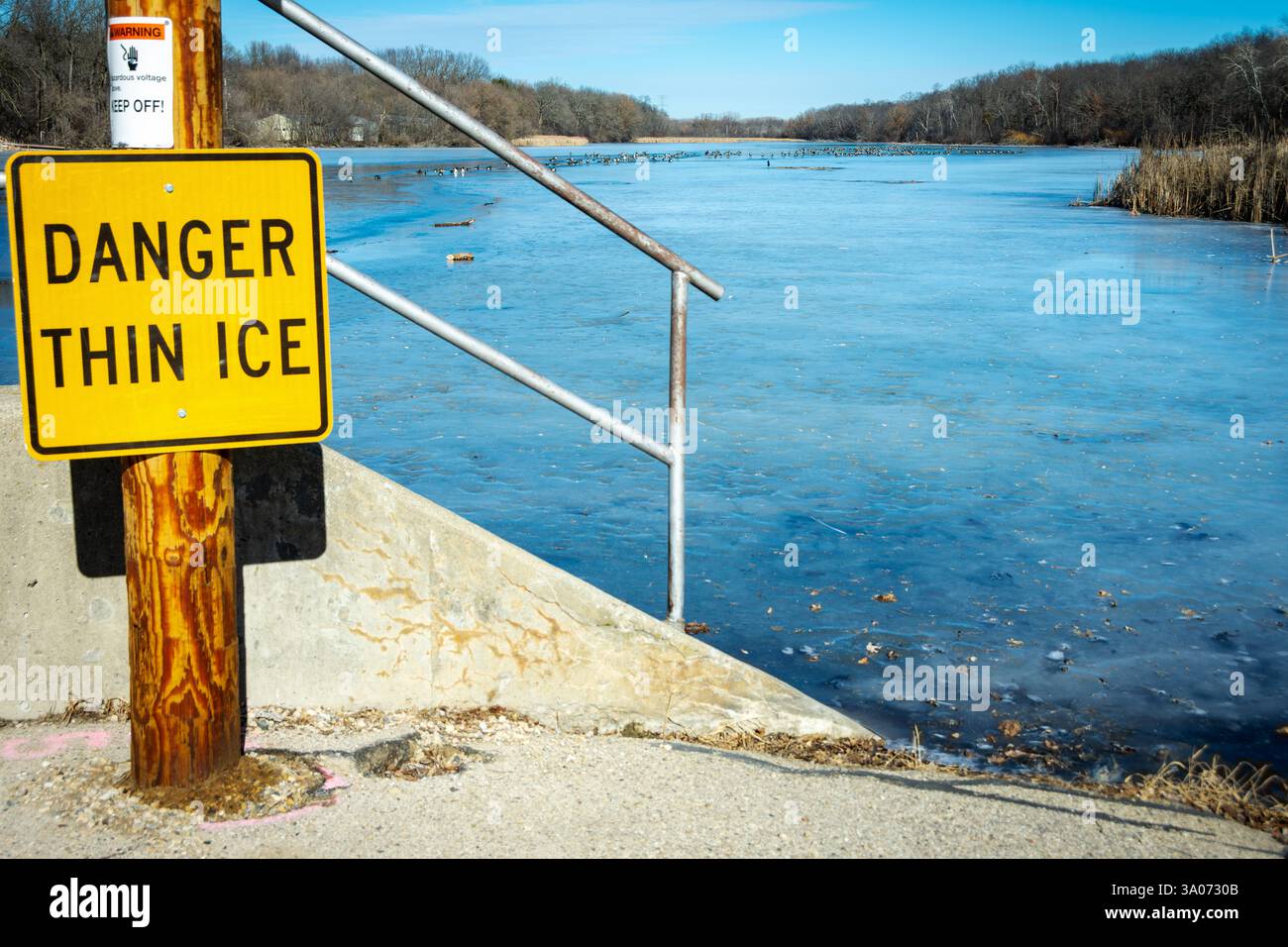 Ice conditions quickly degrade under warm spring sunshine Stock Photo ...
