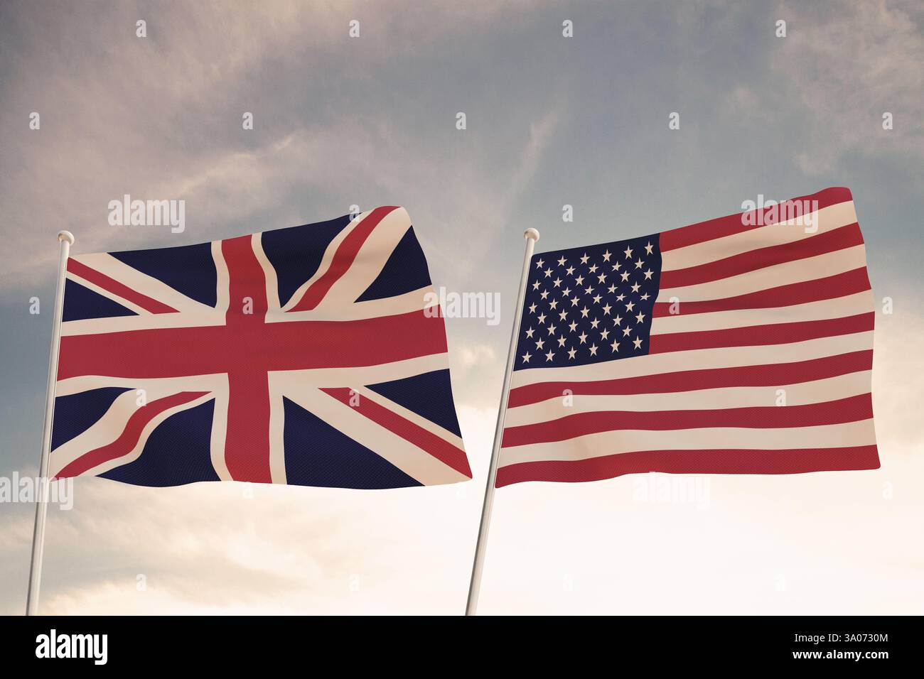 Flags of United Kingdom UK AND United States of America USA waving with ...