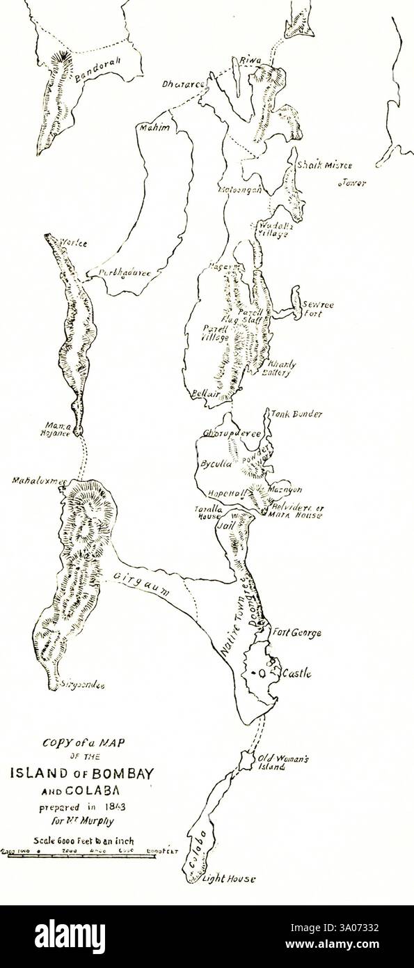 Bombay Map, map of the island of Bombay and Colaba, 1843, Mumbai ...