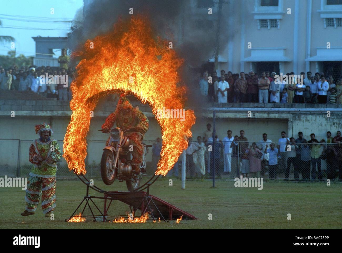 Motorcycle ride through fire ring by military police shwet ashwa during ...