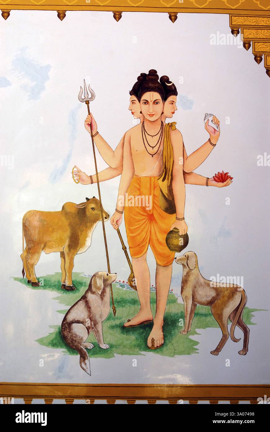 Painting lord Dattatraya Datt incarnation trinity Brahma Vishnuad Shion ...