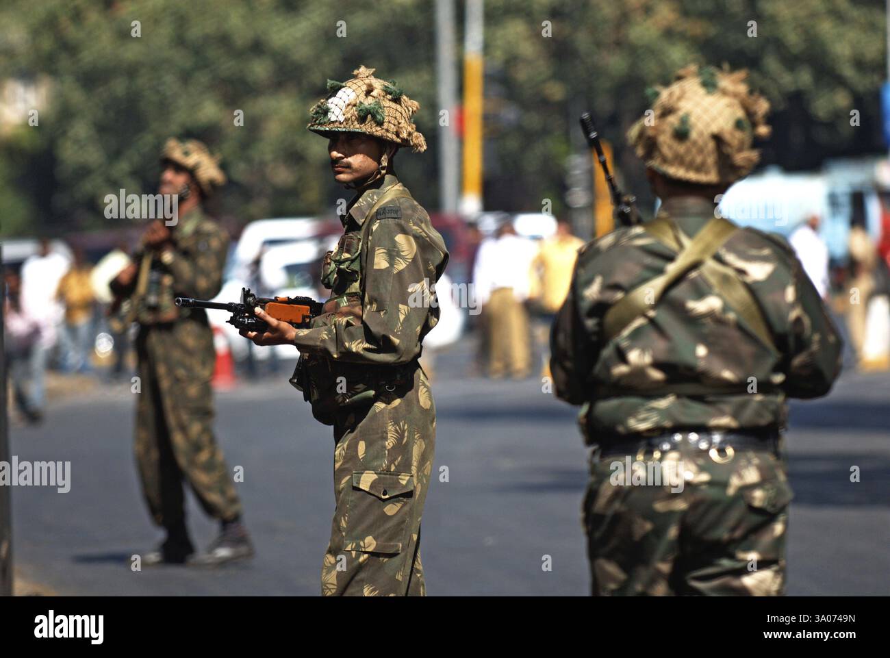 Military outside Taj Mahal hotel after terrorist attack by deccan ...