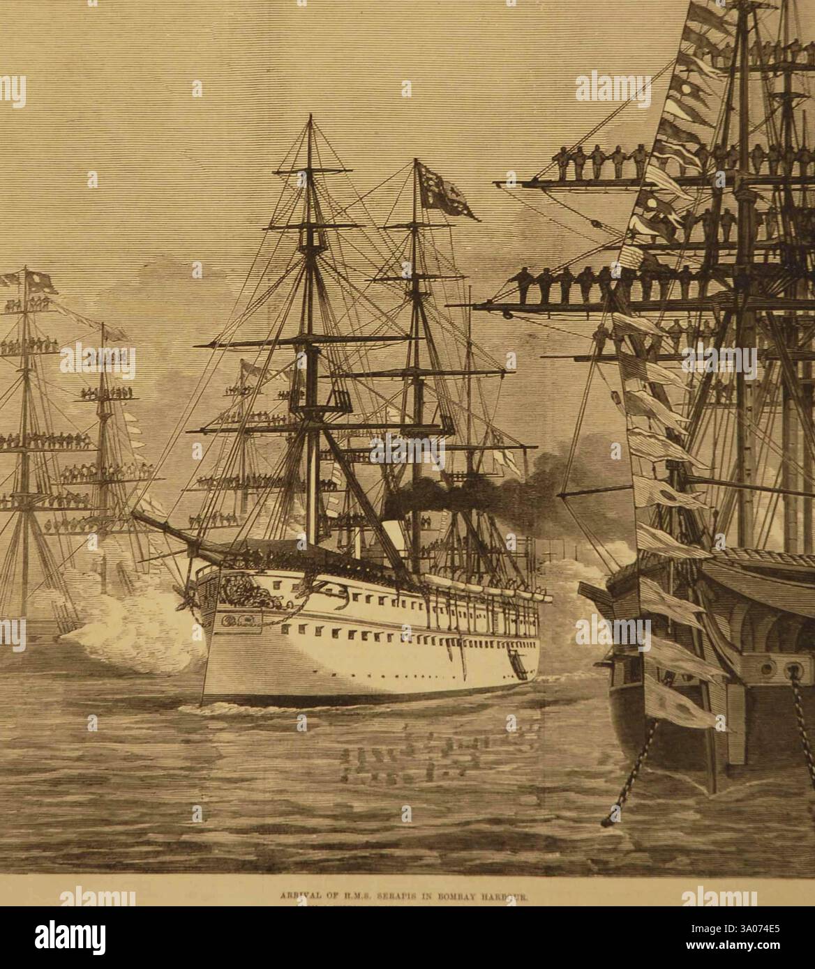 Lithographs Arrival of HMS Sehapis in Bombay Mumbai Harbor, Maharashtra ...