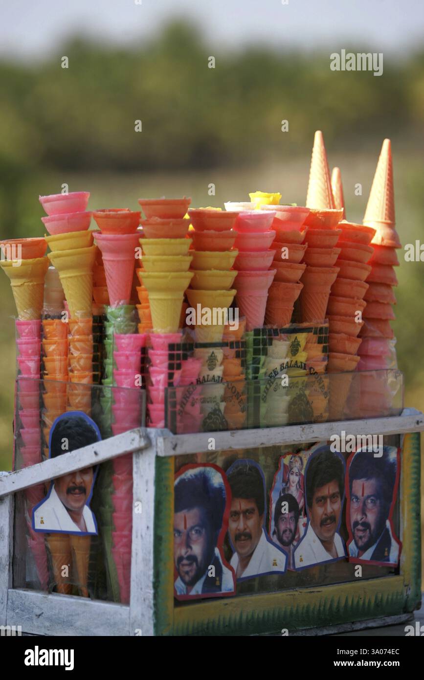 Ice cream cones in different colors at Shravanabelagola, Hassan ...