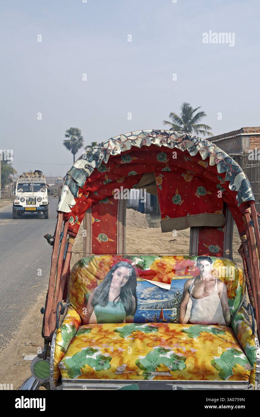 Decorated cycle rickshaw with photos of Bollywood stars Madhubani Bihar ...