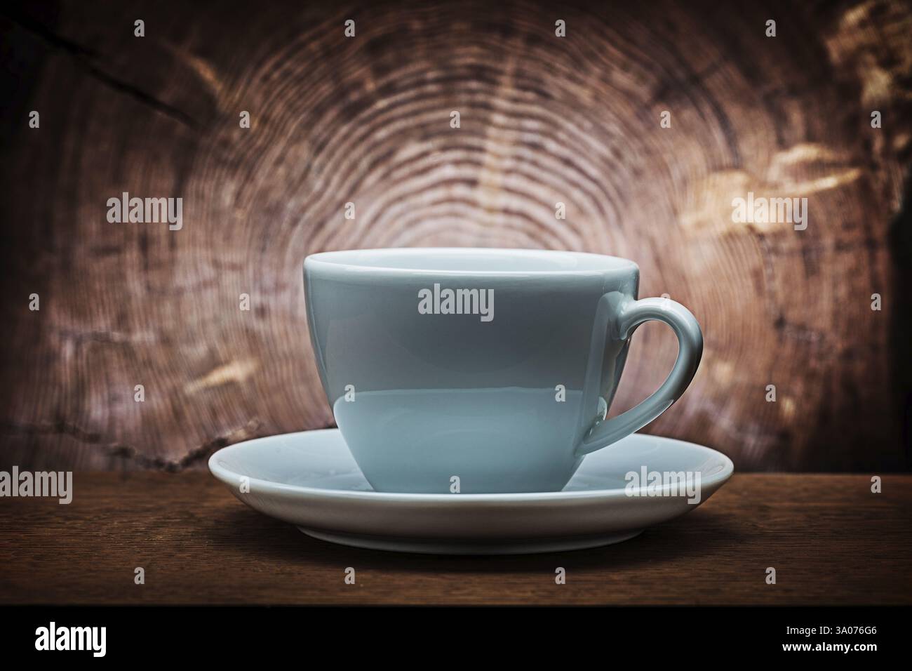 Big white coffee cup for capuchino on vintage wood background with ...