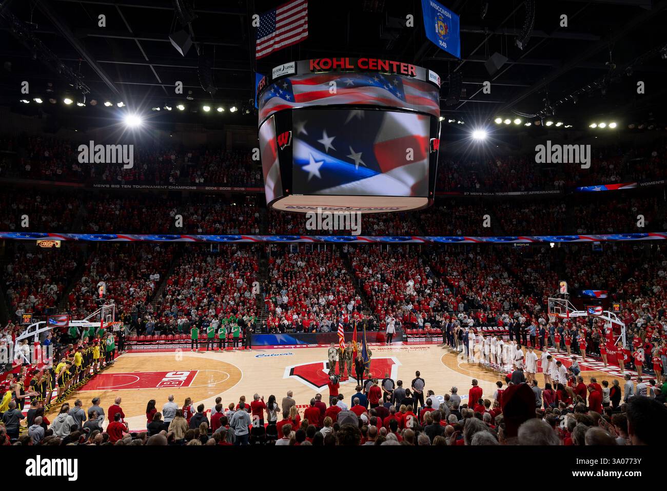 A general view of the Kohl Center during the National Anthem prior to ...