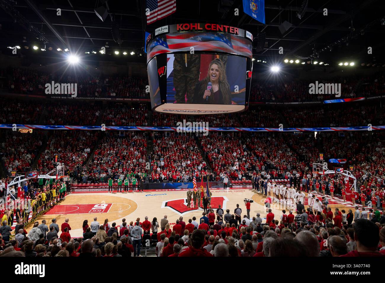 A general view of the Kohl Center during the National Anthem prior to ...
