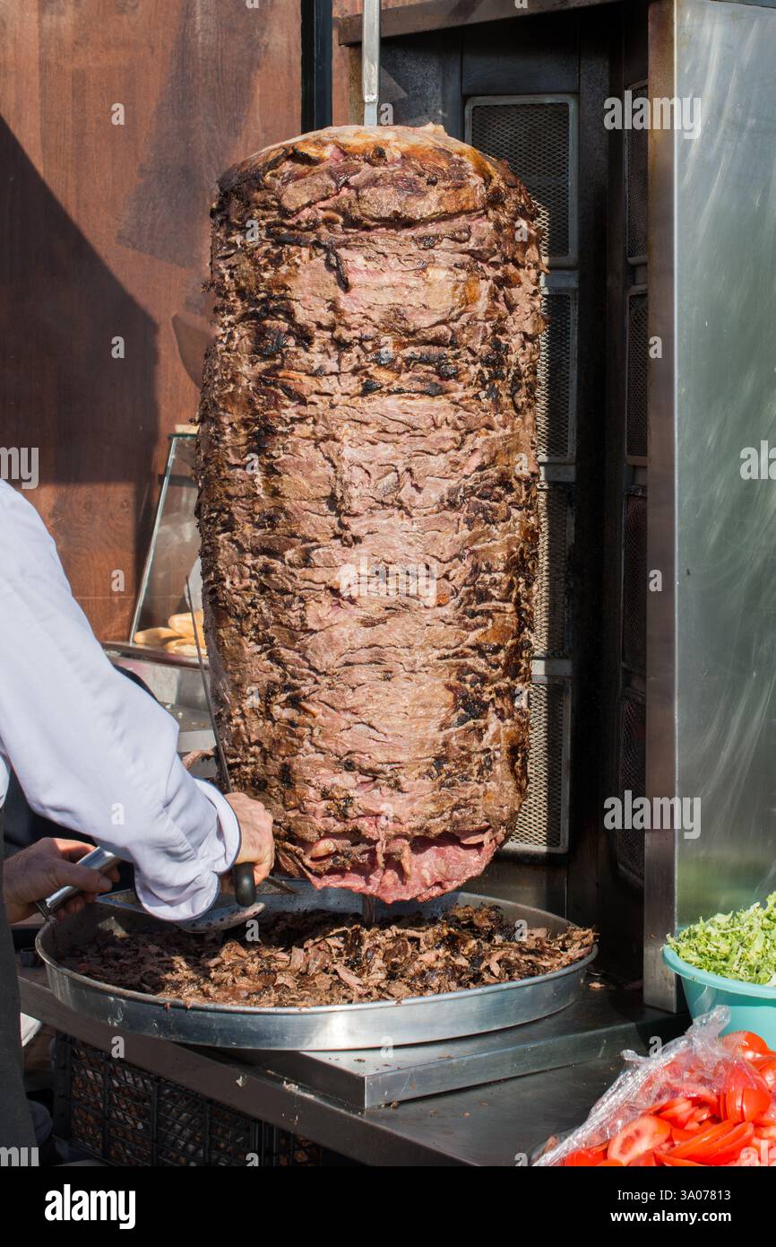 Traditional Turkish Doner Kebab on pole Stock Photo - Alamy