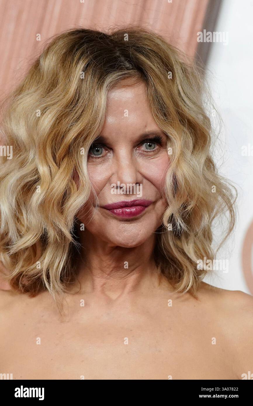Meg Ryan arrives at the Oscars on Sunday, March 2, 2025, at the Dolby ...