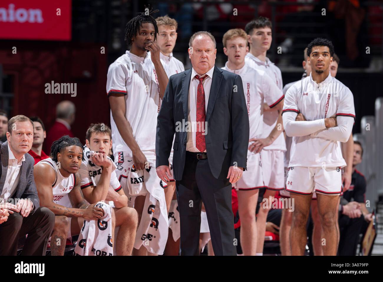 Wisconsin Badgers Head Coach Greg Gard looks on during an NCAA college ...