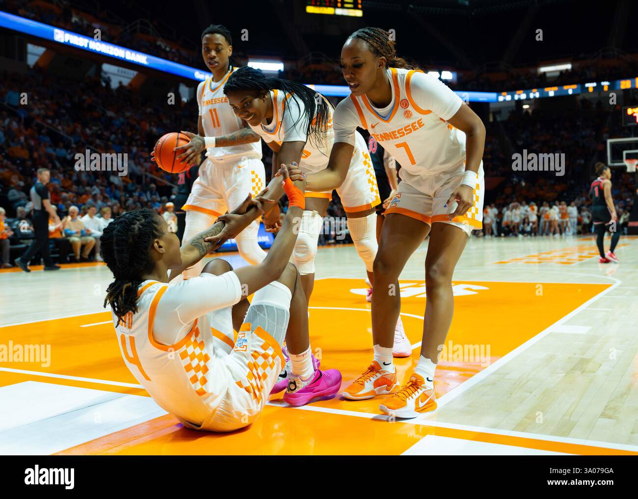 March 2, 2025: Kaniya Boyd (4) of the Tennessee Lady Vols gets help ...