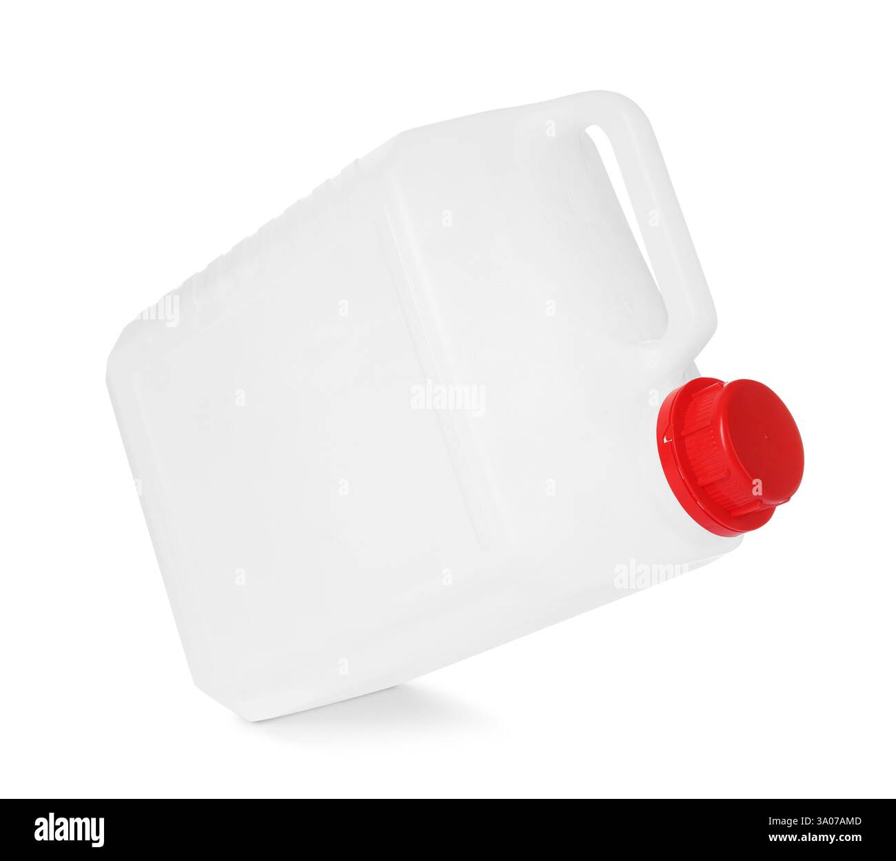 One plastic canister in air on white background Stock Photo - Alamy