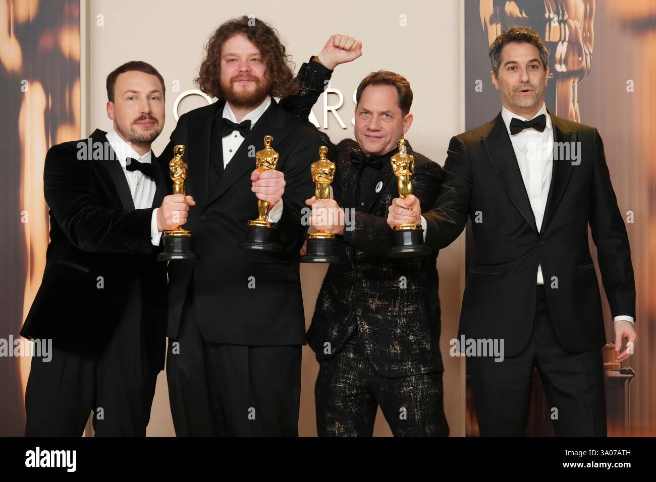 From left, Gints Zilbalodis, Matiss Kaza, Ron Dyens and Gregory Zalcman ...