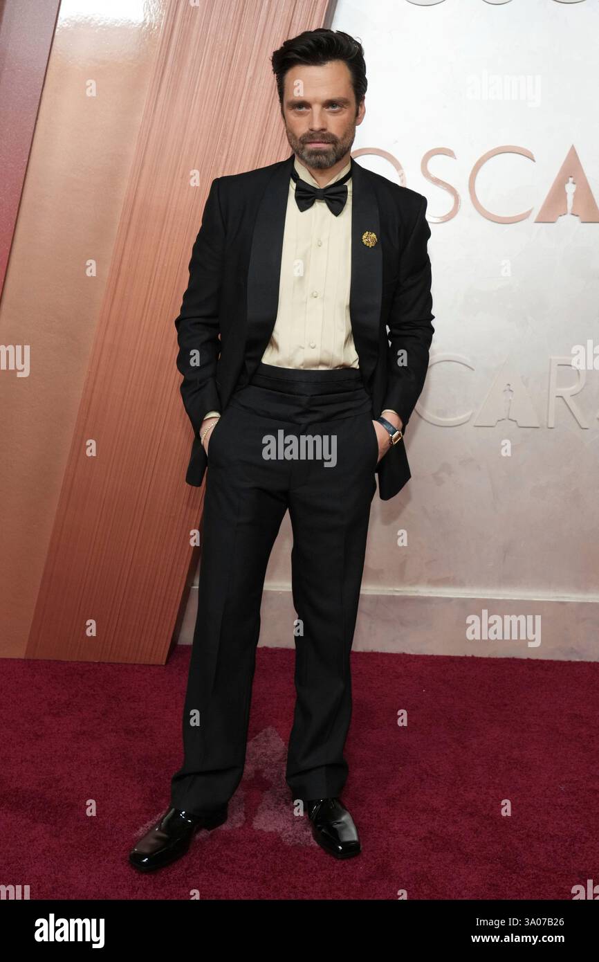 Sebastian Stan arrives at the Oscars on Sunday, March 2, 2025, at the ...