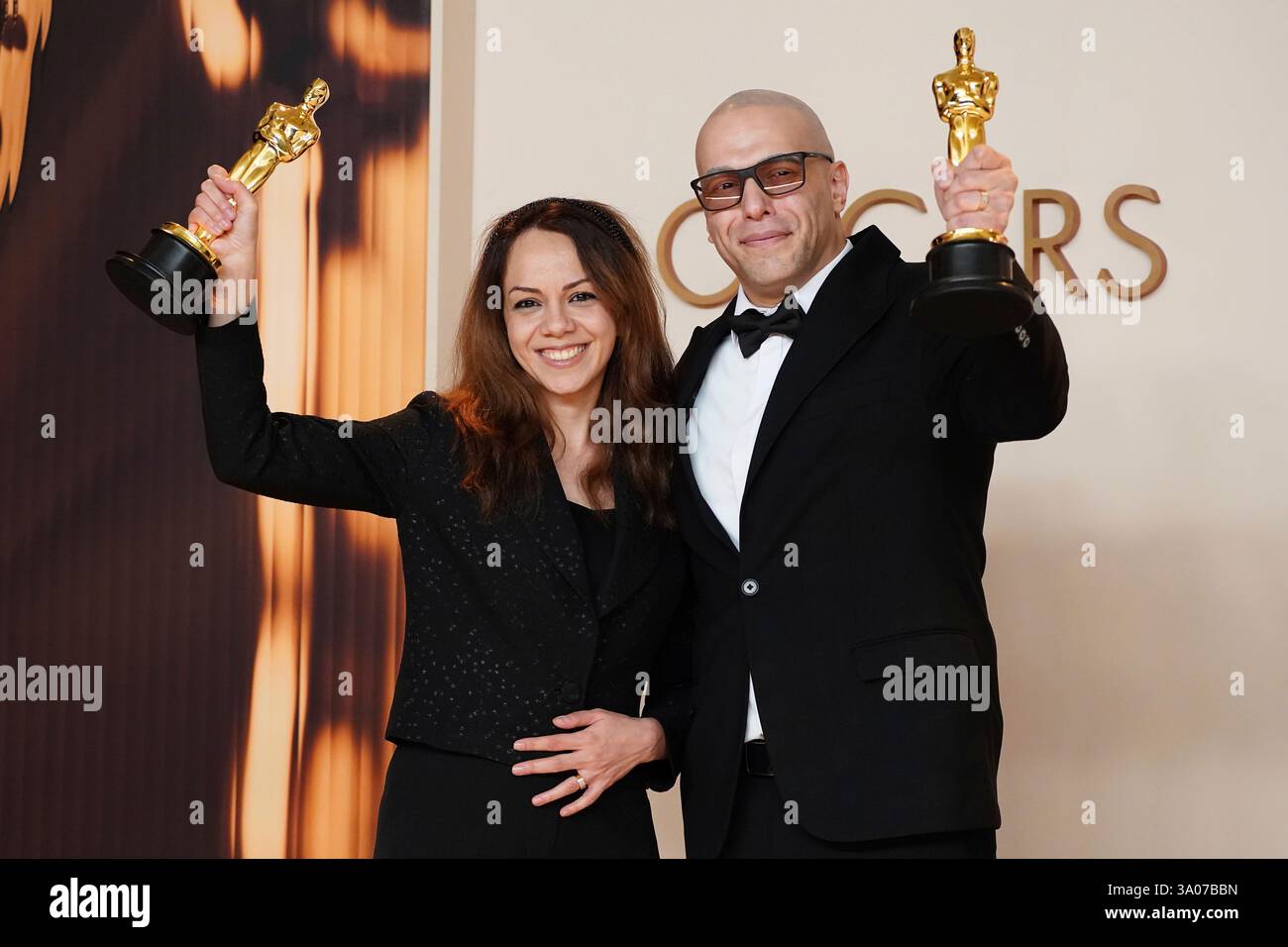 Shirin Sohani, left, and Hossein Molayemi, winners of the award for best animated short for "In ...