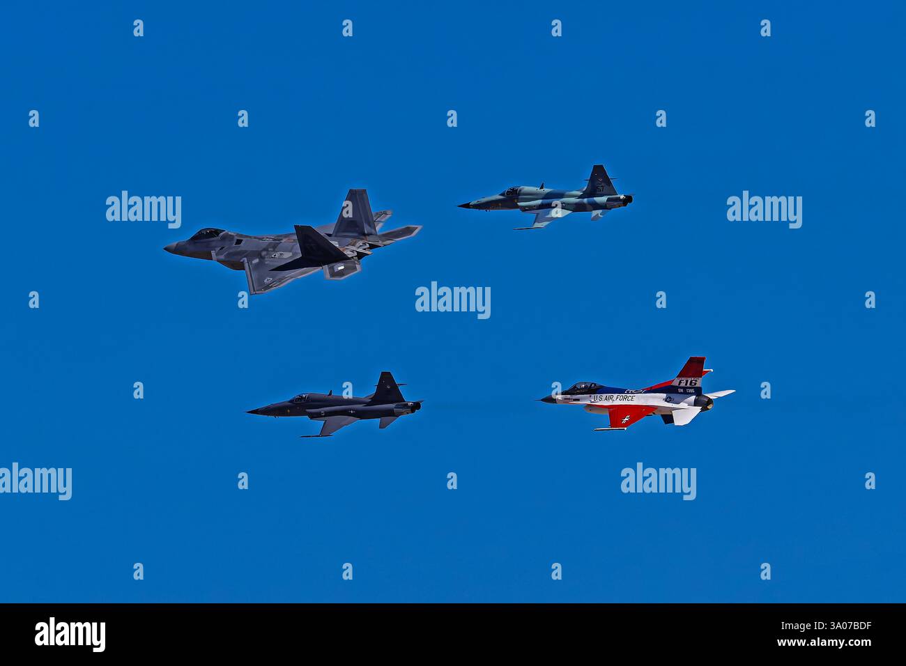 Davis Monthan AFB 3-2-2025 Tucson, AZ USA 4 ship formation practicing at the Heritage Flight ...