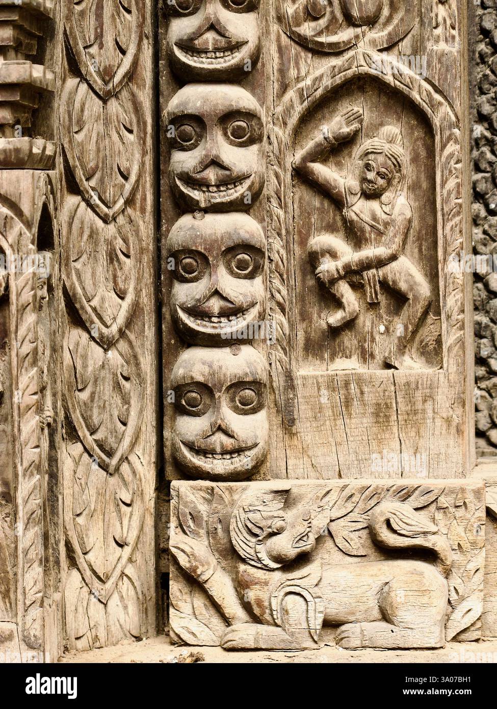 Intricate wooden carvings on the Nepali Mandir in Varanasi, Uttar ...